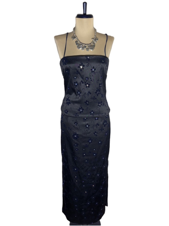 Byer Too! | Dresses | Vintage 9s Byer Too Maxi Dress Navy Blue Beaded ...
